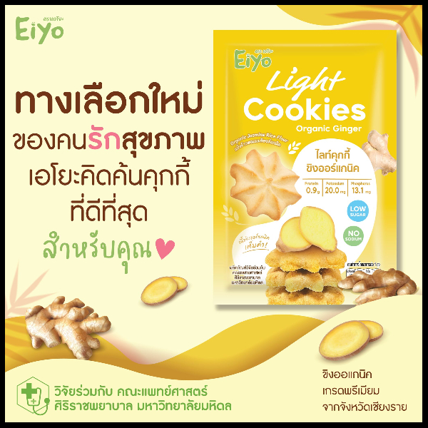 [ 2 ซอง ] Eiyo Light Cookies คุกกี้ผลไม้แท้ รสขิงออร์แกนิค 28g