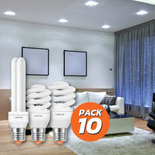 [แพ็ก 10 หลอด] LAMPTAN หลอดไฟ Compact Fluorescent 18 วัตต์ แสงเหลือง