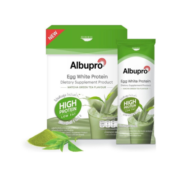 Albupro อาหารเสริม โปรตีนไข่ขาว รสชาเขียวมัทฉะ 12 ซอง/กล่อง 300g